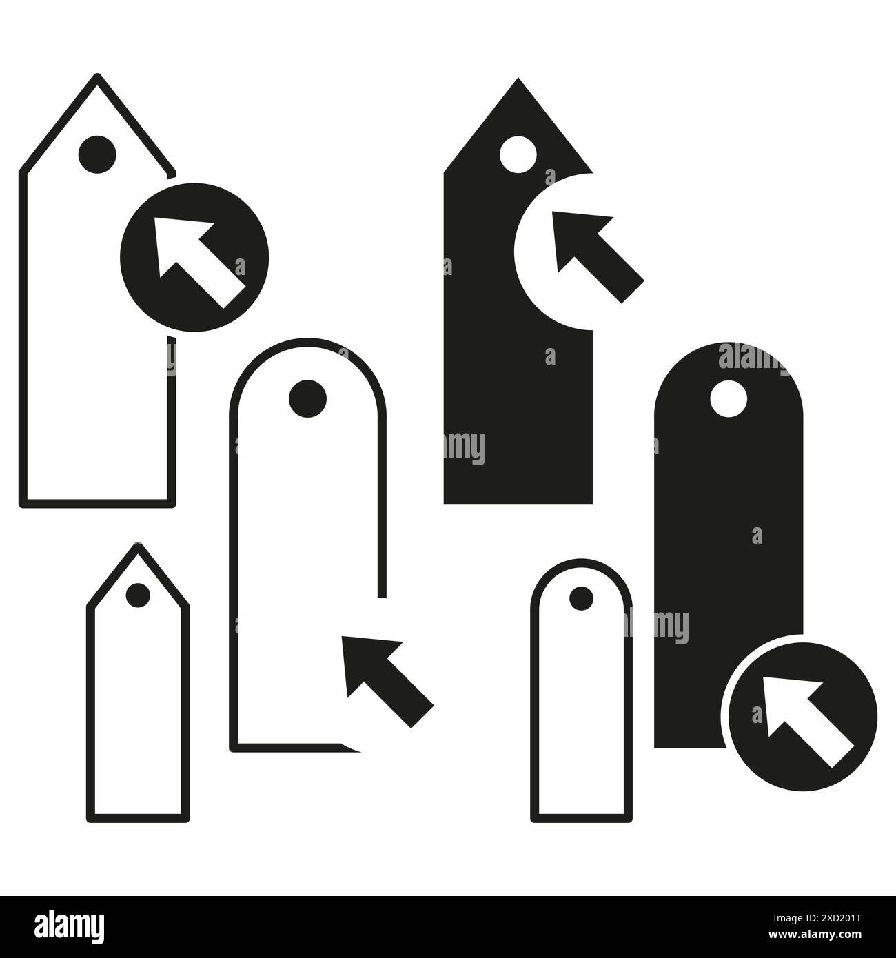 Tag icons with arrows. Price label symbols. Black and white. Vector ...