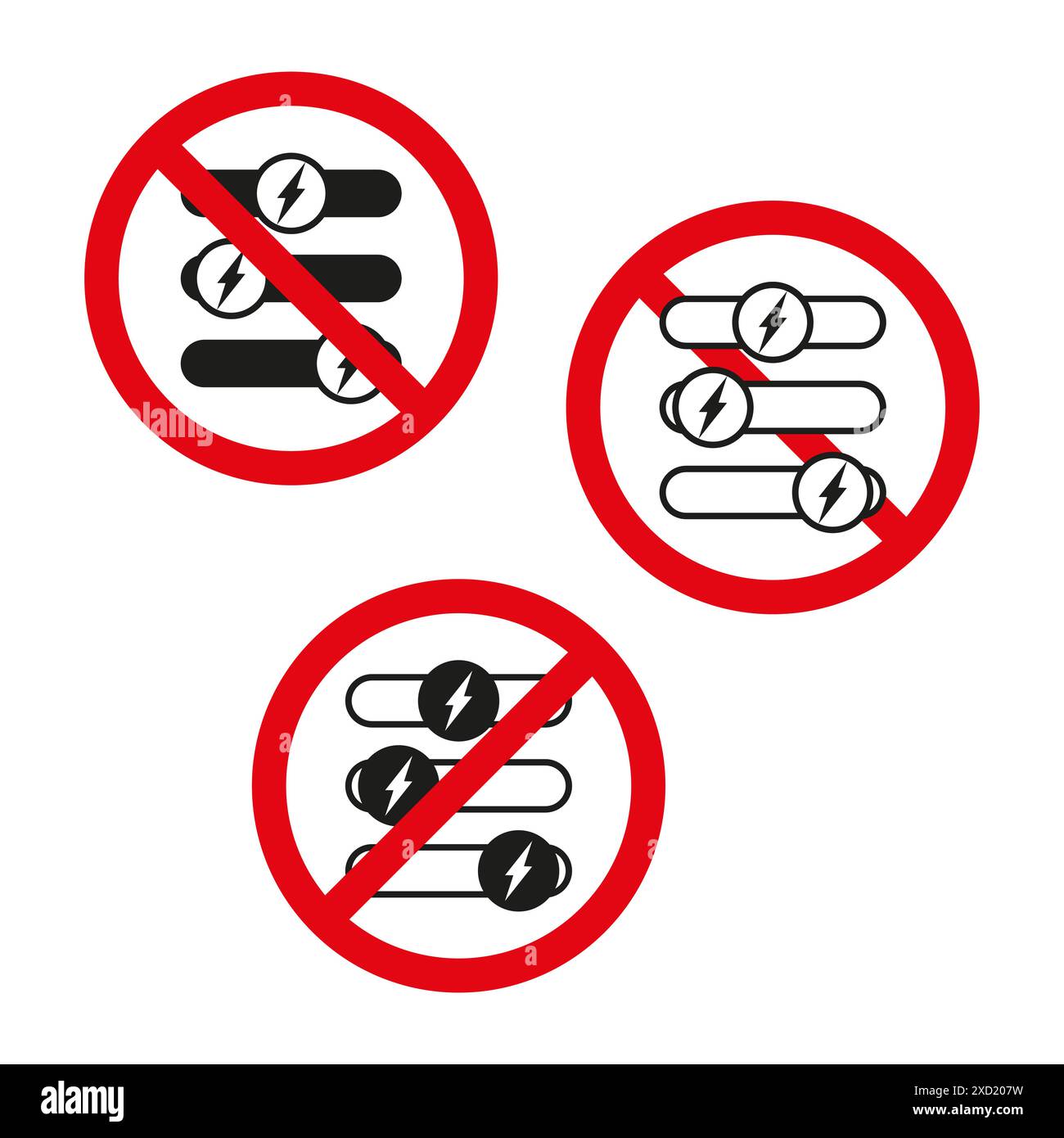 No power switches. Red crossed circles. Electrical symbol icon. Bold ...