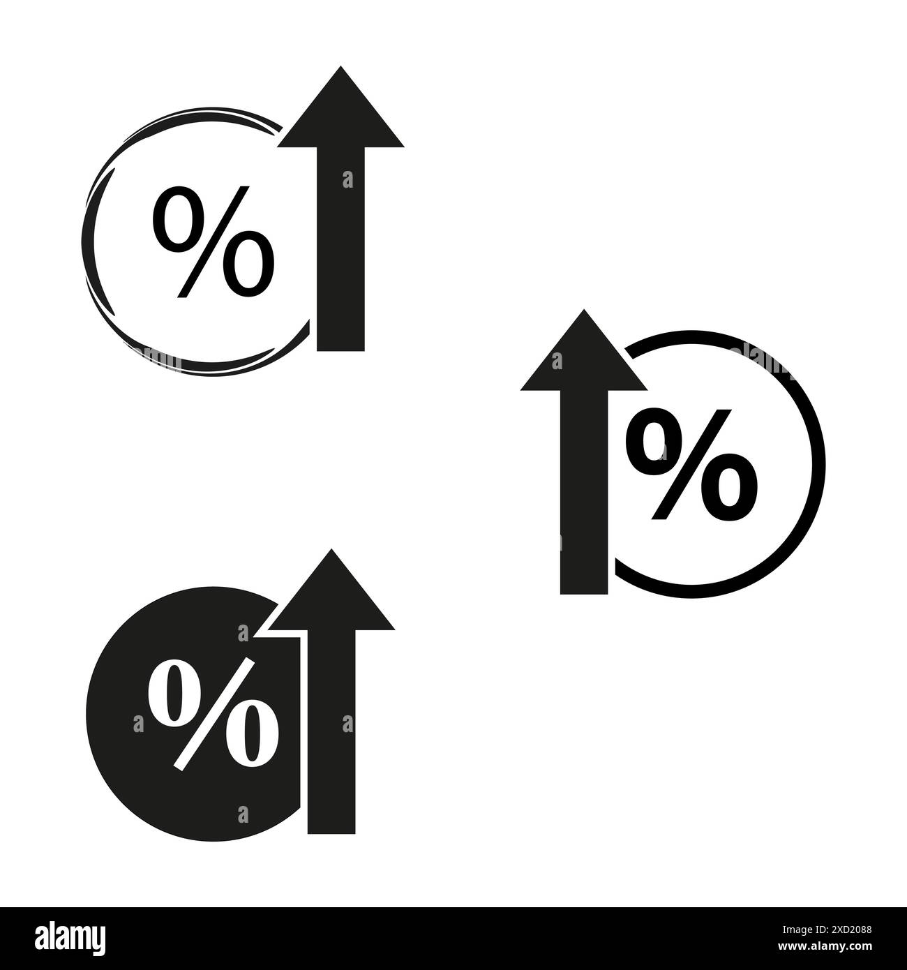 Percentage increase icons. Black and white. Vector arrow symbols ...