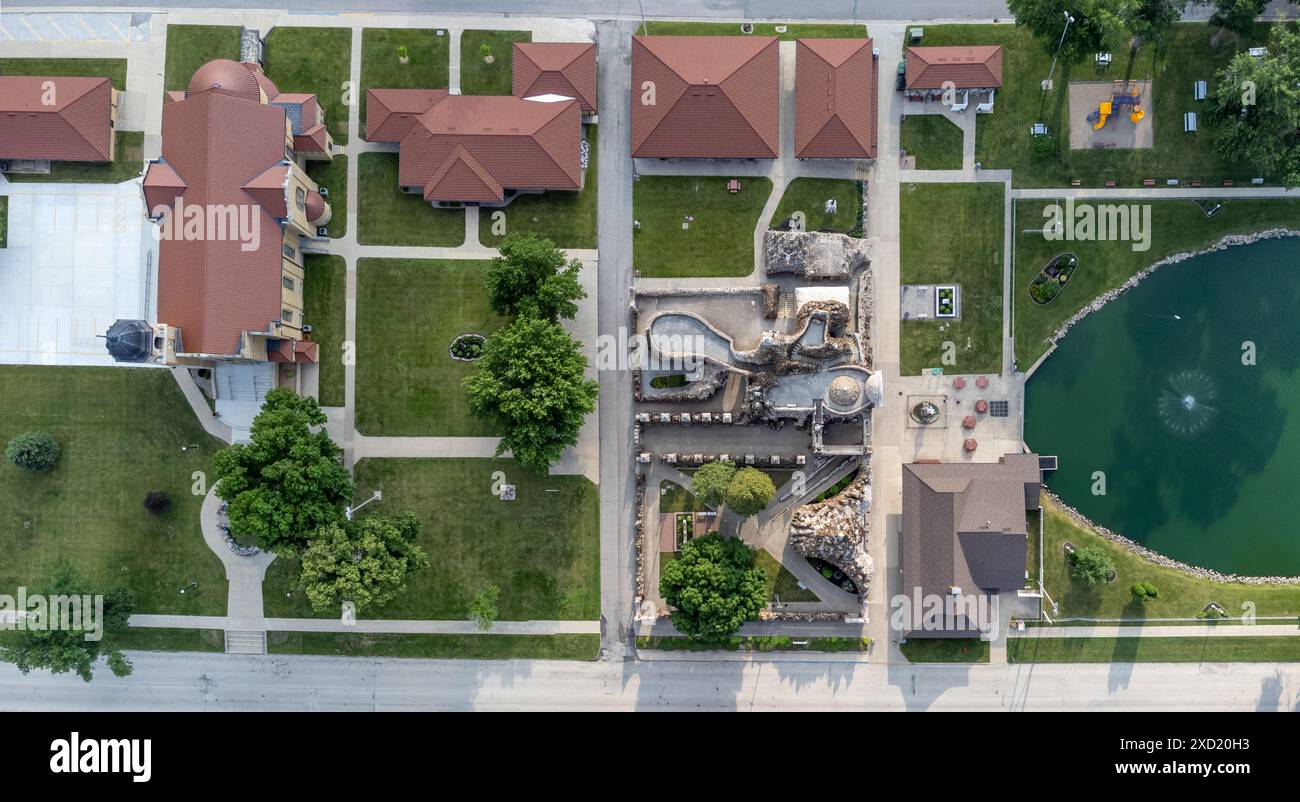 Drone view above The Shrine of the Grotto of the Redemption in West ...