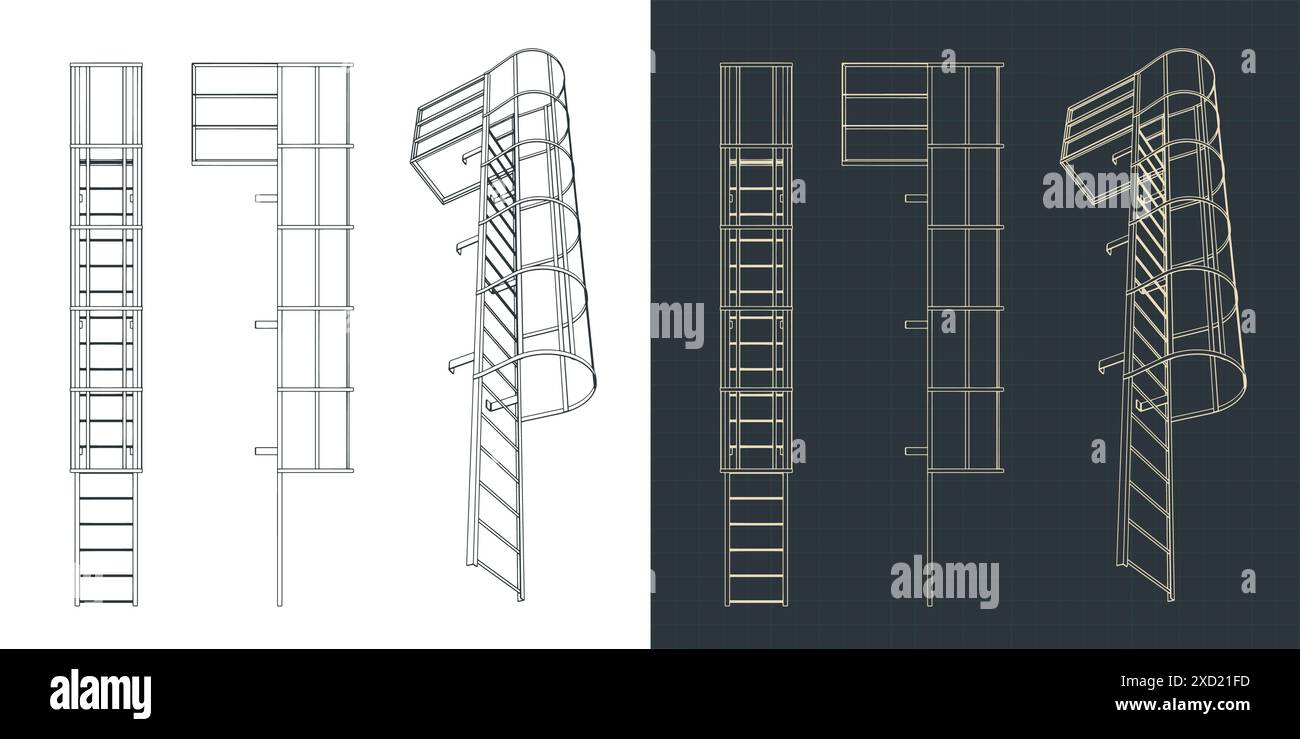 Stylized vector illustrations of blueprints of fire escape Stock Vector ...
