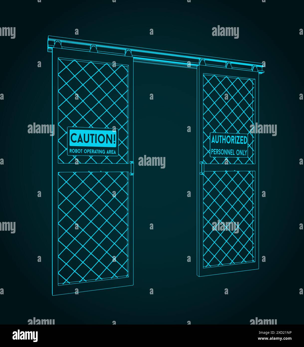 Stylized vector illustrations of industrial sliding door for robotic ...