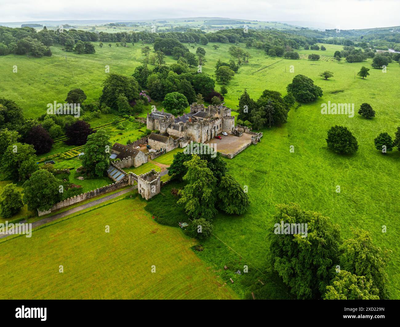 Featherstone Castle from a drone, River South Tyne, Haltwhistle ...