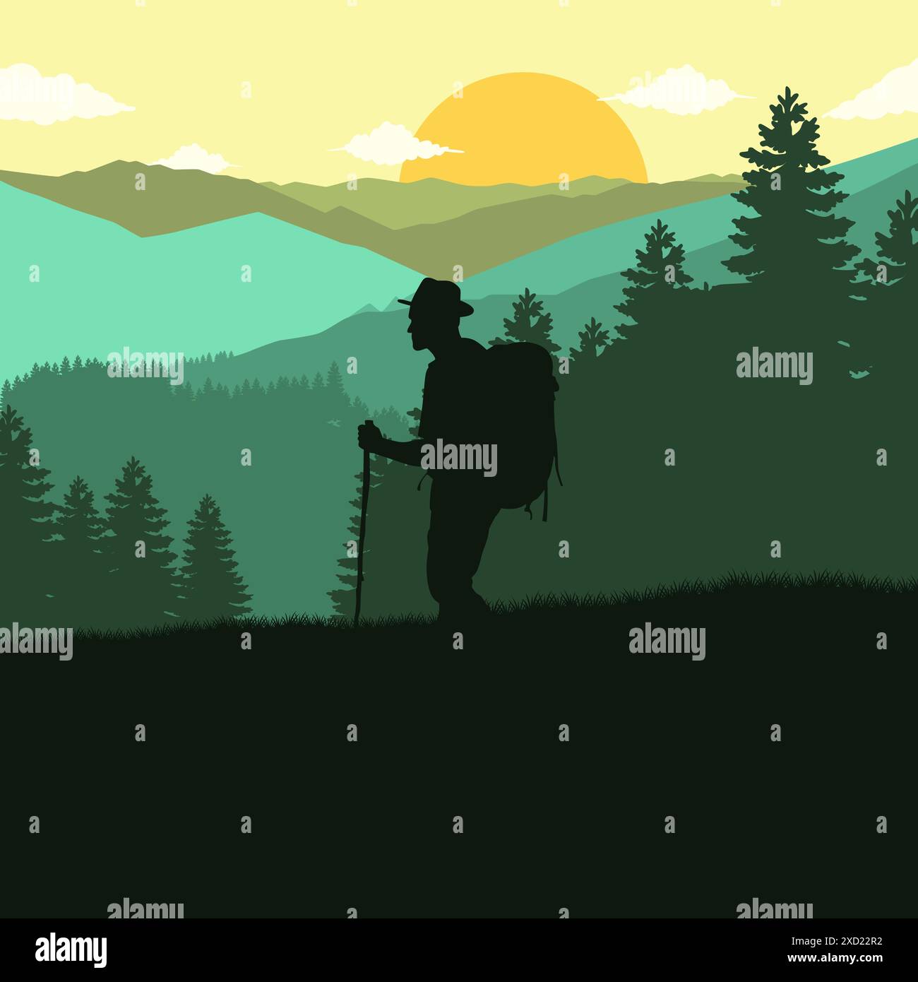A vector illustration of Hiking Man Silhouette Stock Vector Image & Art ...