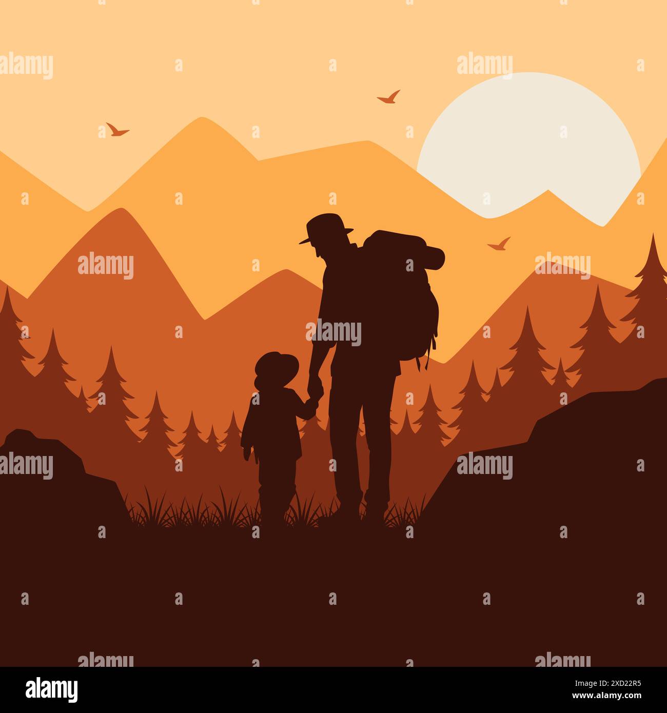 A vector illustration of Hiking Father and Son Silhouette Stock Vector ...