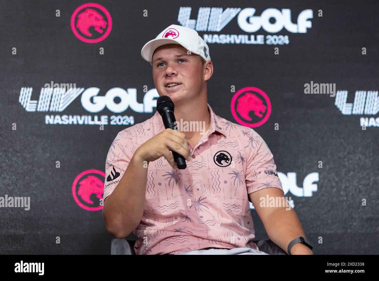 College Grove, USA. 19th June, 2024. Caleb Surratt addresses the media ...