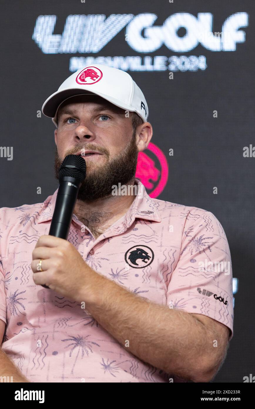 Tyrrell Hatton addresses the media during a press conference prior to ...
