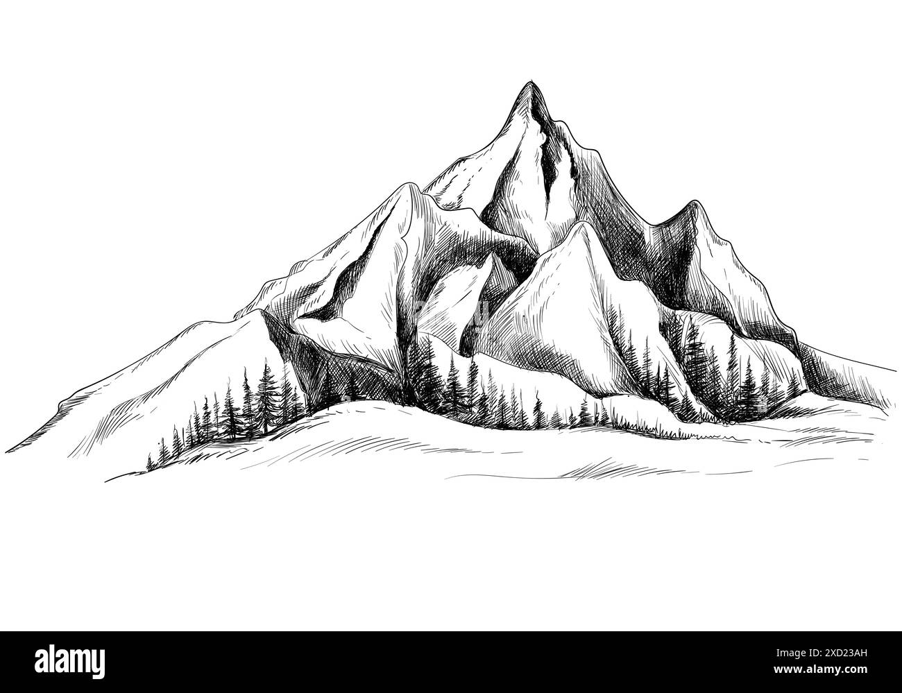 Beautiful hand draw landscape with mountain sketch design Stock Vector ...