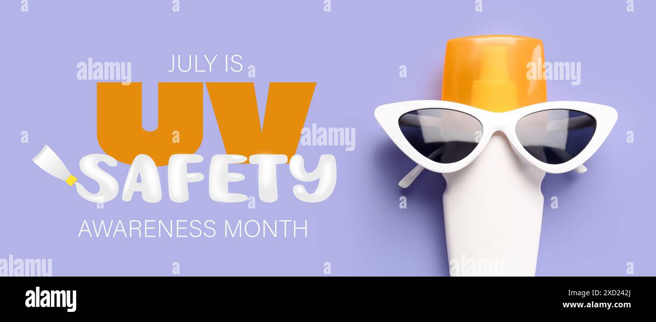 Creative composition with sunglasses and bottle of sunscreen cream on ...