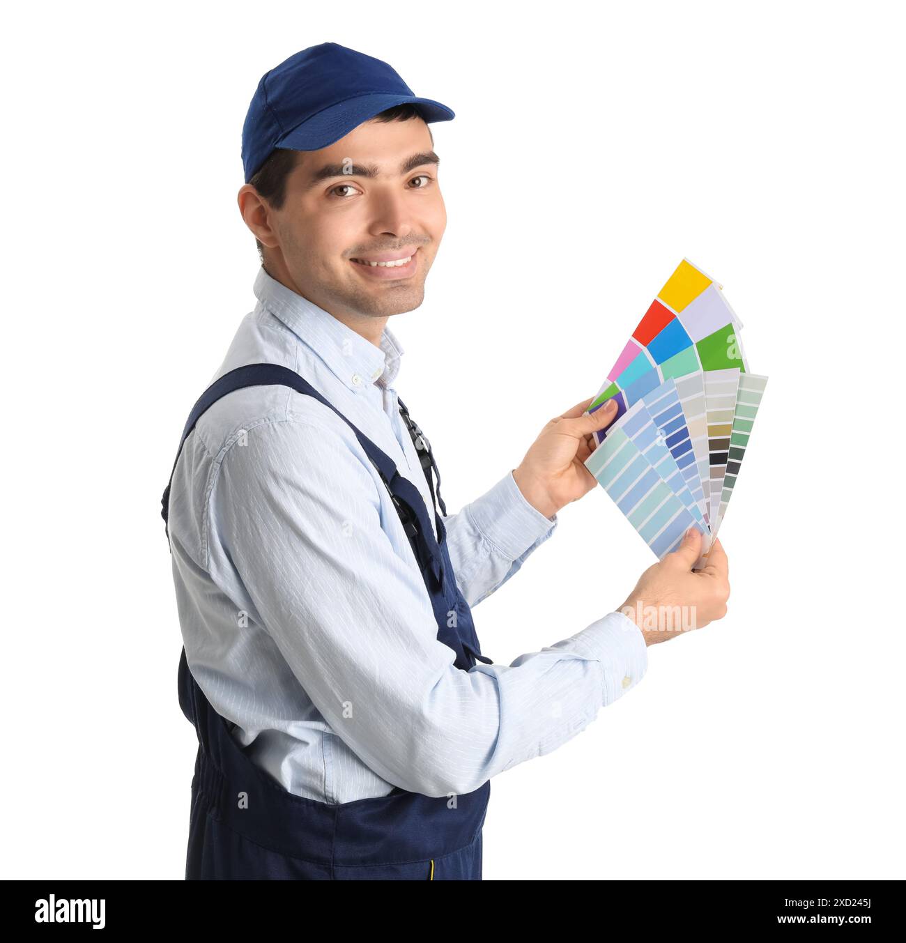Male painter with color palettes on white background Stock Photo - Alamy