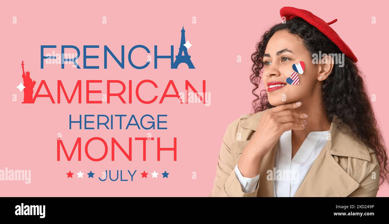 Festive banner for French-American Heritage Month with young African ...