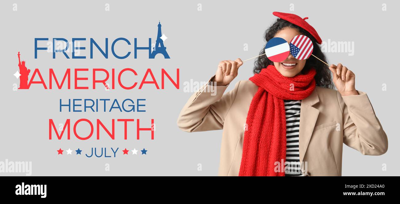 Festive banner for French-American Heritage Month with young African ...