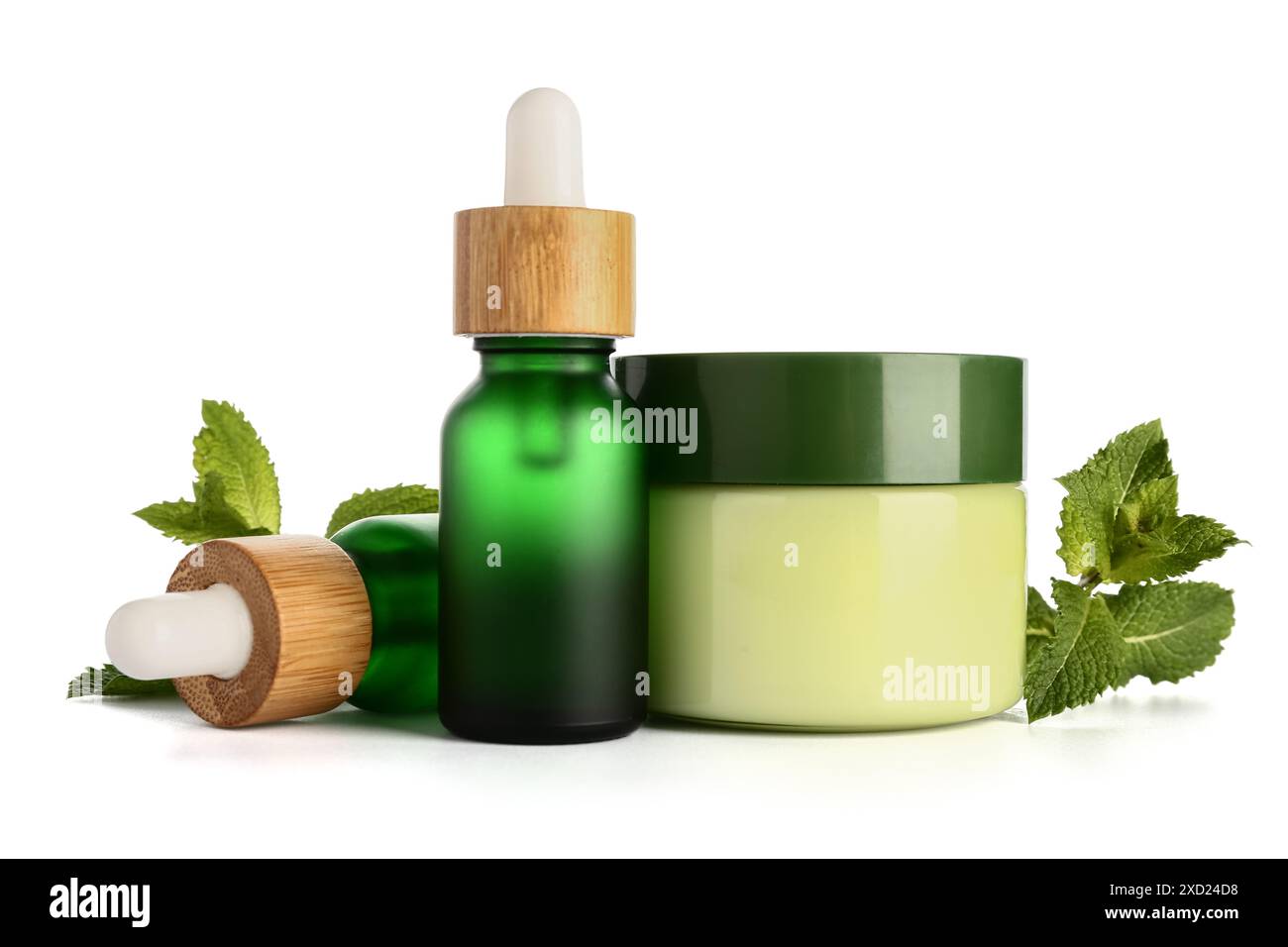 Set of cosmetic products with fresh mint isolated on white background ...