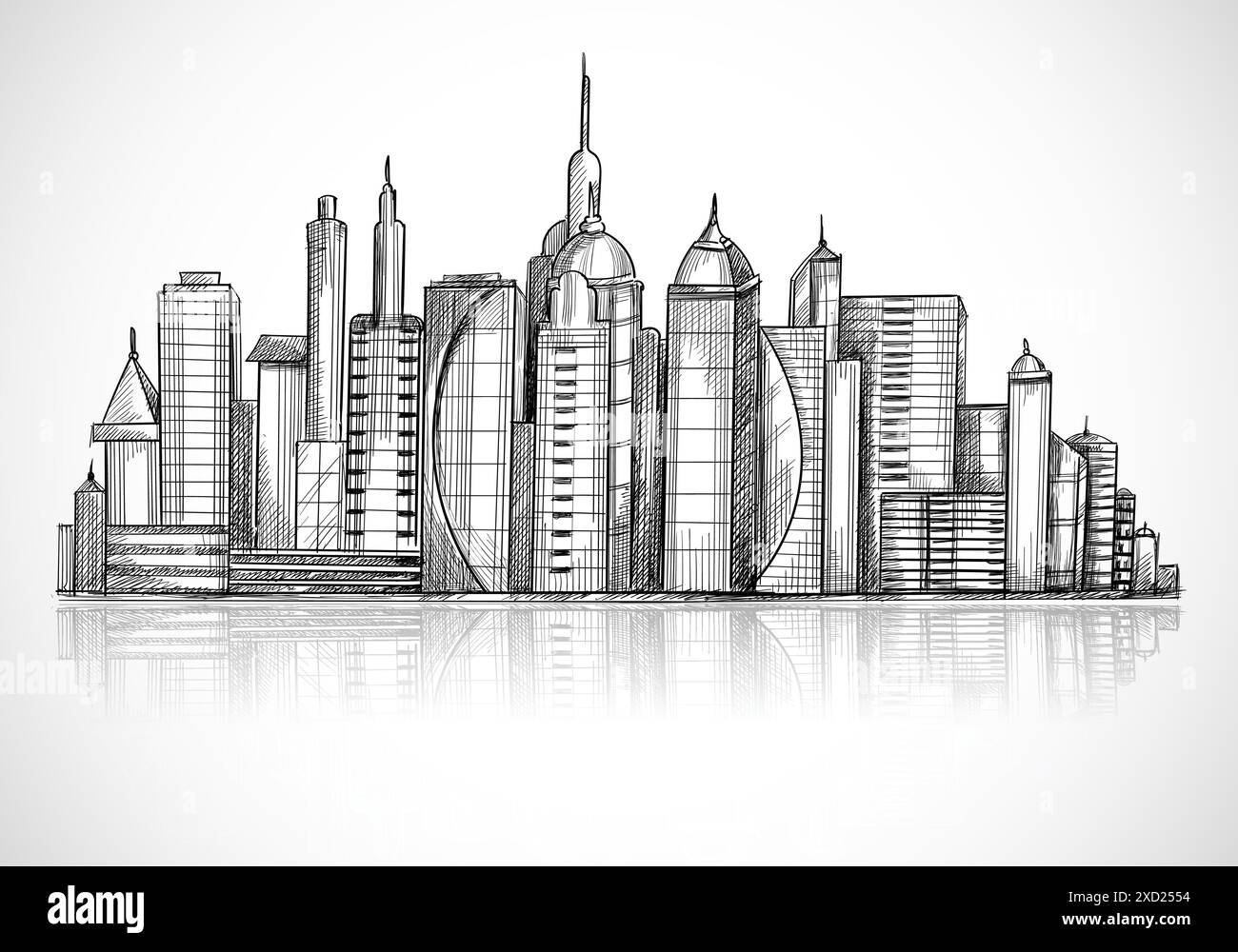 Beautiful hand draw city skyline sketch background Stock Vector Image ...