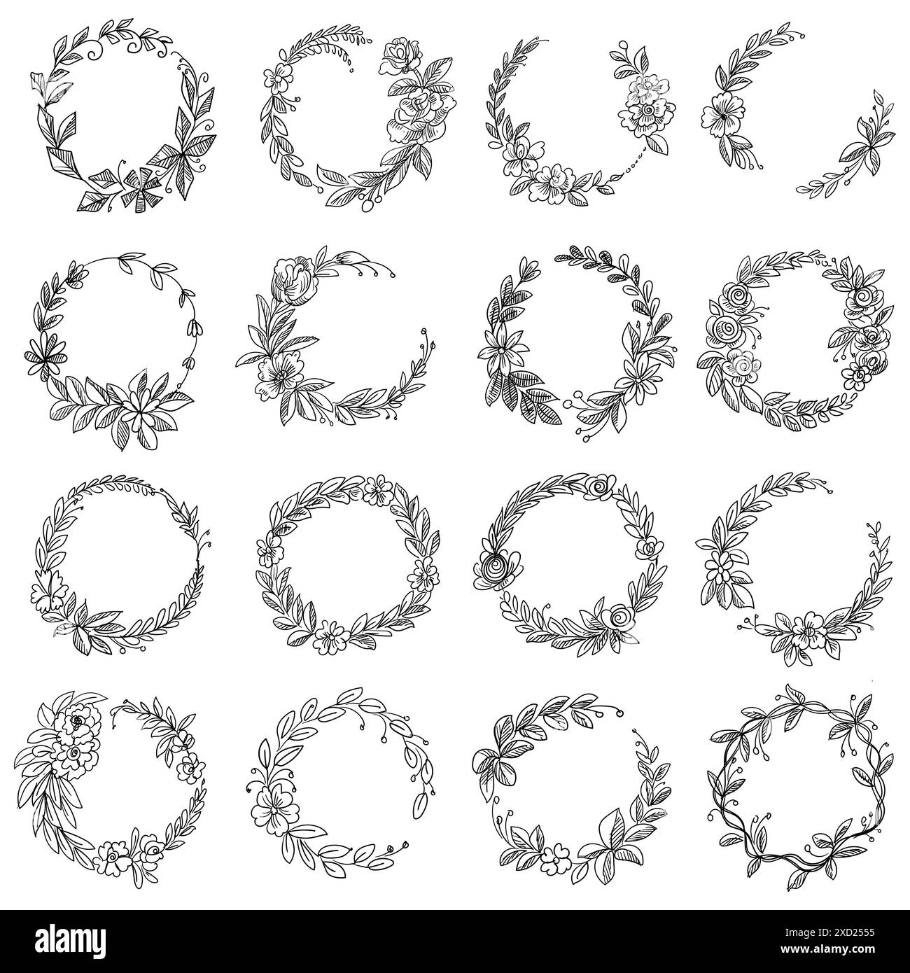Doodle circular floral decorative frame set design Stock Vector Image ...