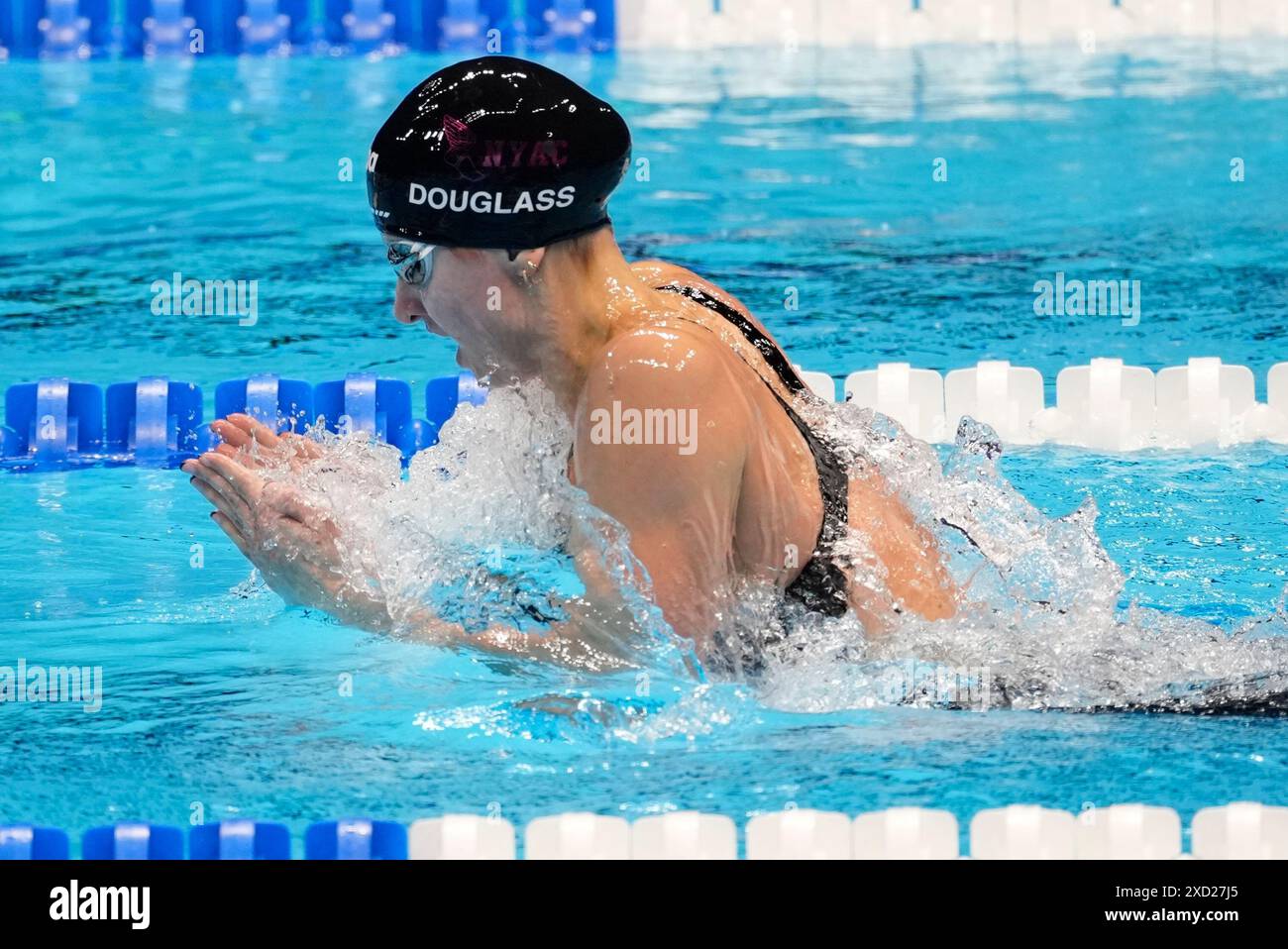 Kate Douglass swims during a Women's 200 breaststroke semifinal heat ...