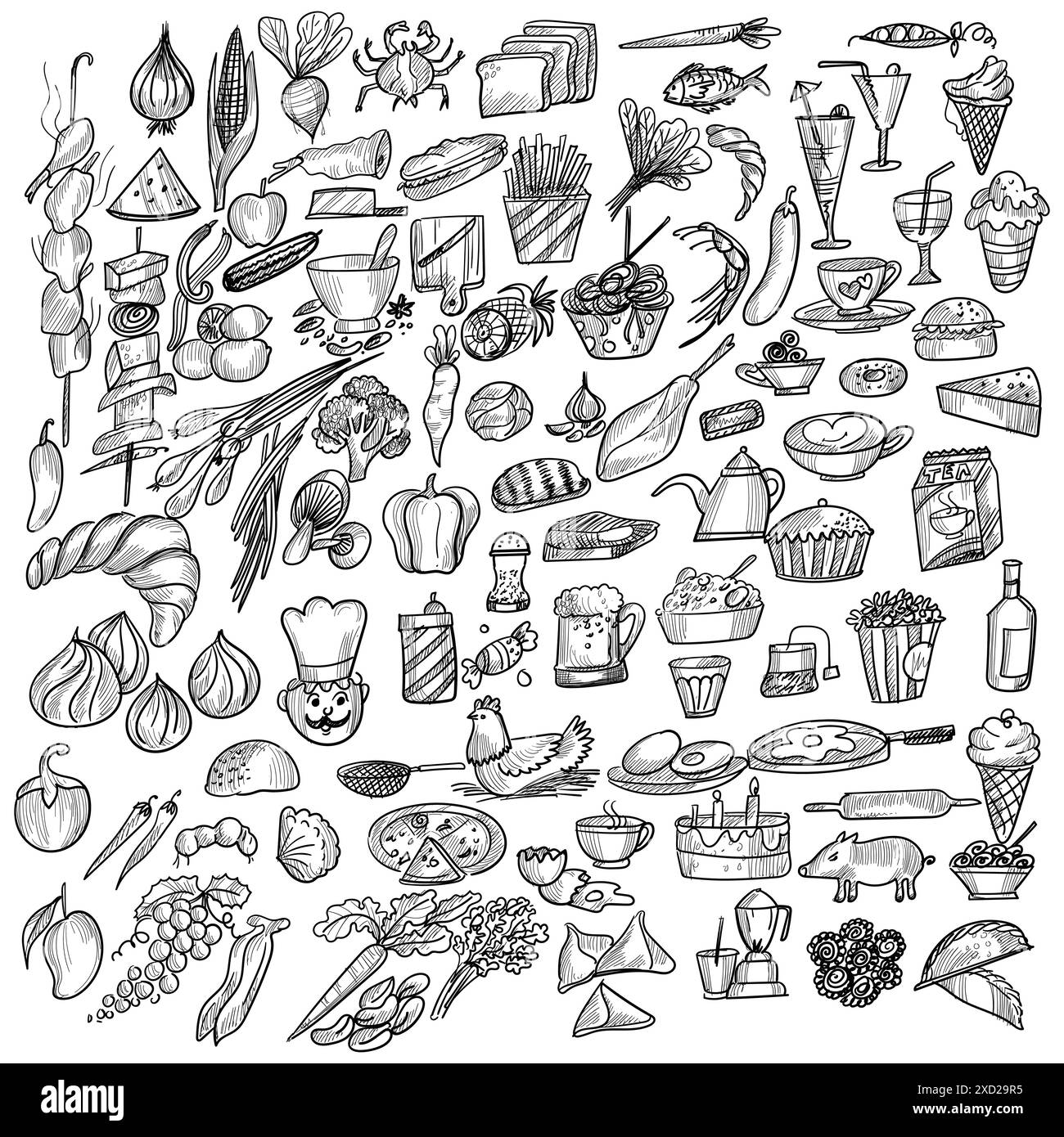 Hand drawn food elements sketch design Stock Vector Image & Art - Alamy