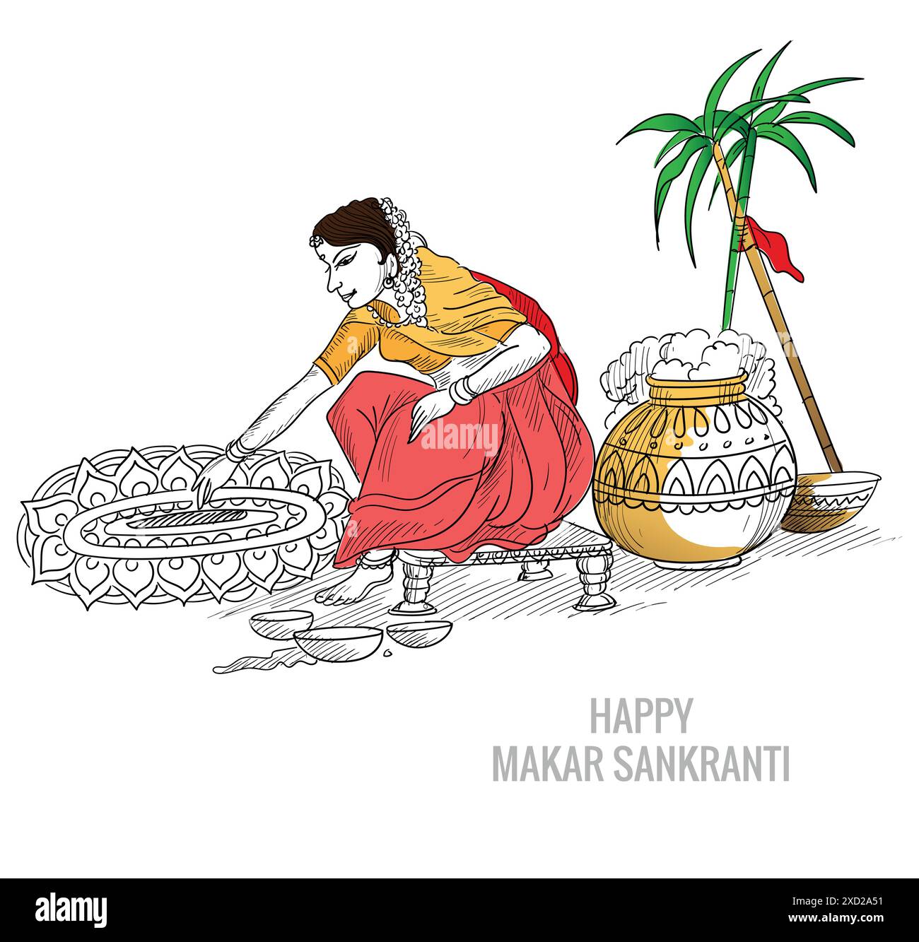 Hand draw makar sankranti beautiful sketch festival background Stock ...