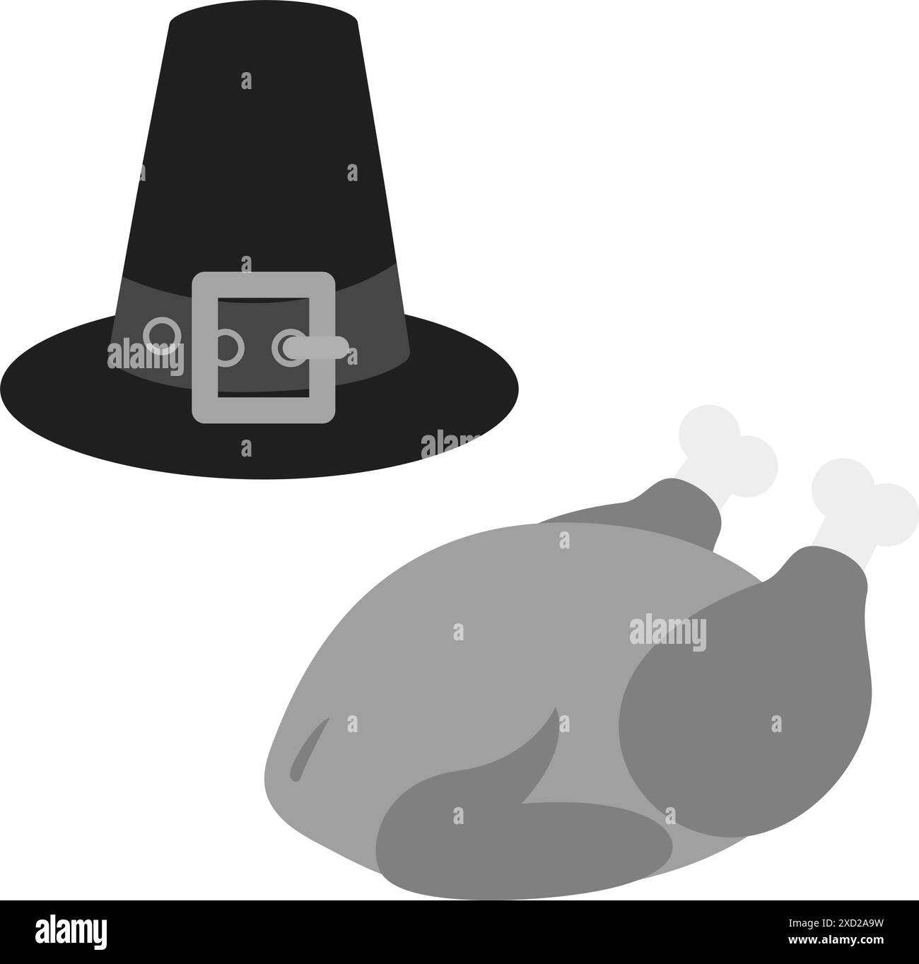 Pilgrim Hat and Roasted Turkey Classic Thanksgiving Symbols in ...