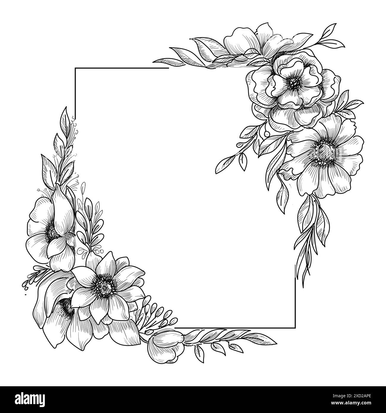 Beautiful wedding floral frame sketch design Stock Vector Image & Art ...