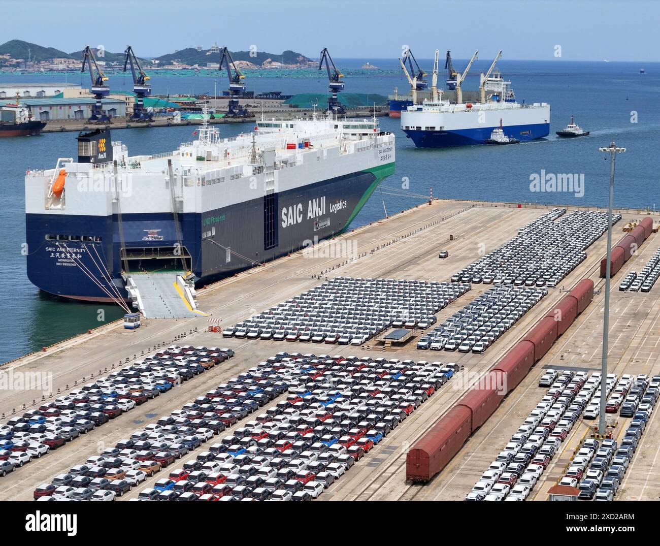 YANTAI, CHINA - JUNE 19, 2024 - A car carrier arrives at Yantai Port in ...