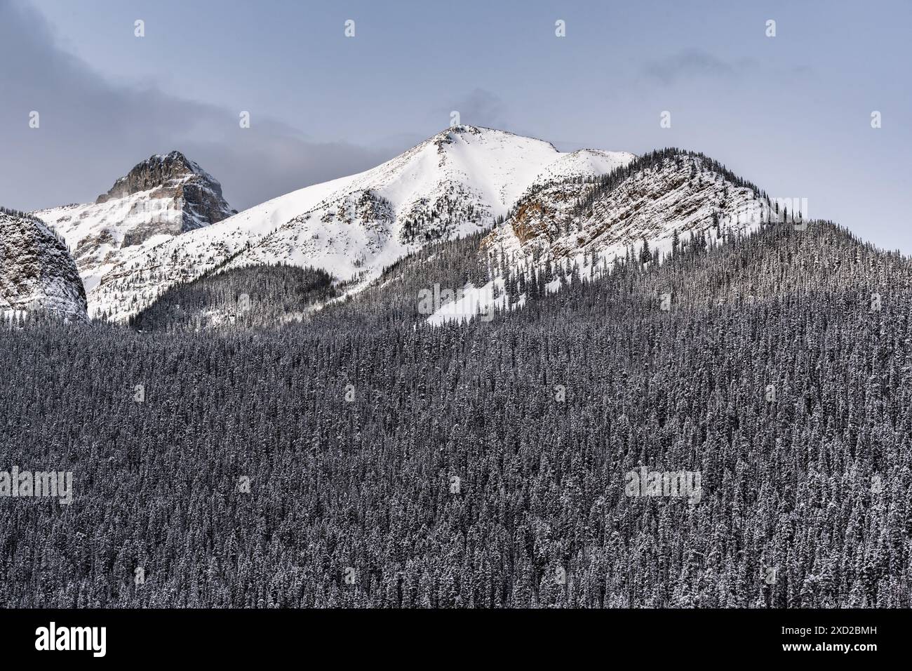 Winter scenery in Alberta with snow-covered mountains and landscape in ...