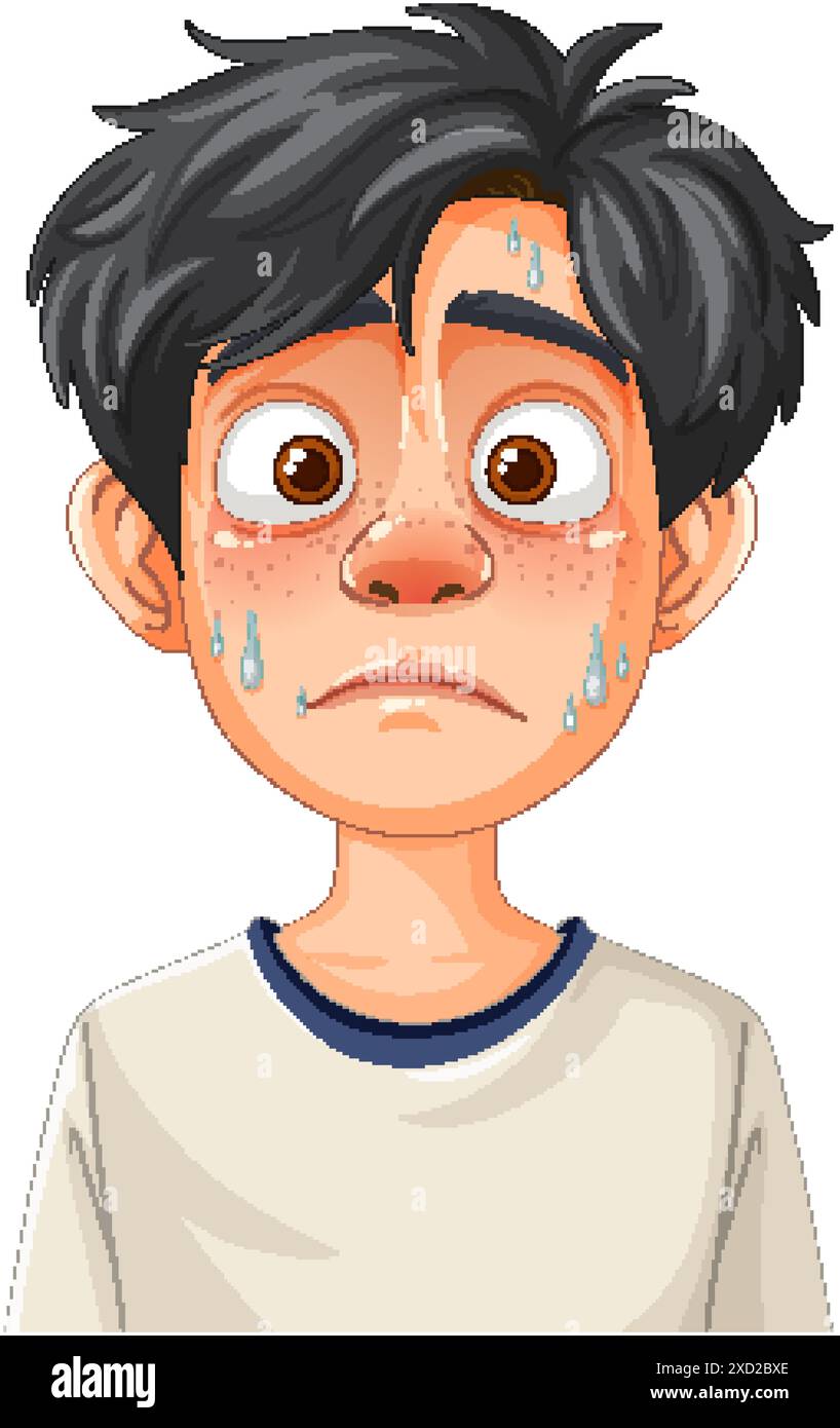 Illustration of a boy looking anxious and sweating Stock Vector Image ...