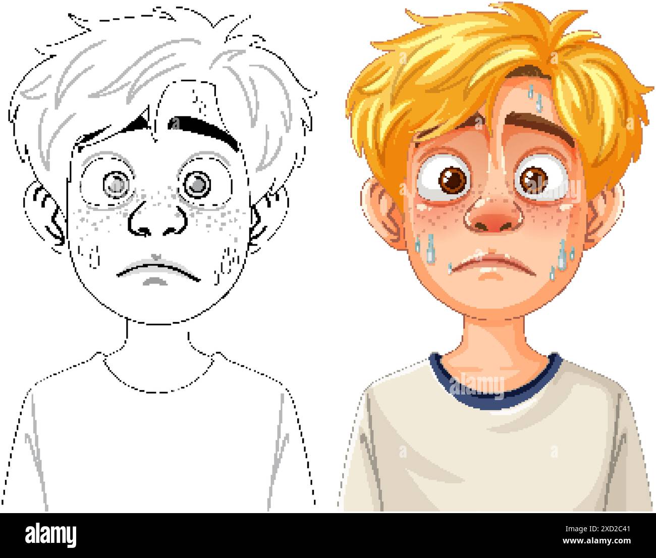 Illustration of a worried, freckled boy sweating Stock Vector Image ...