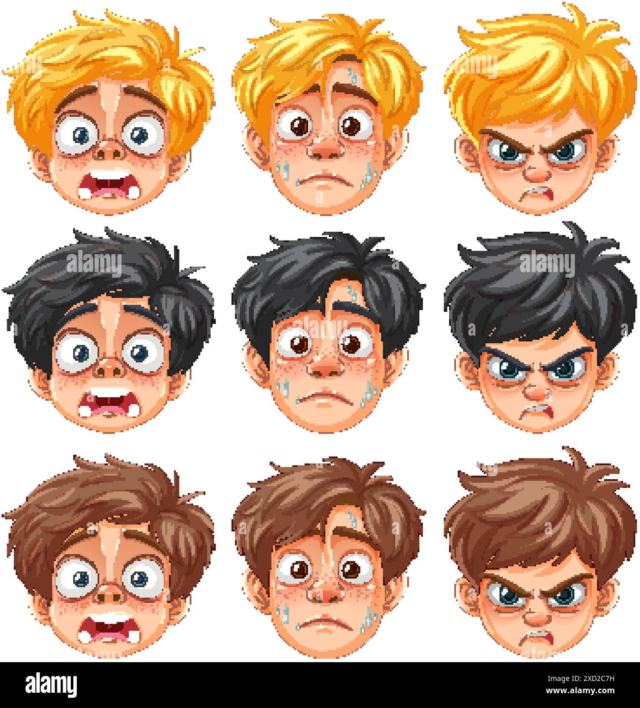 Nine cartoon boys showing different facial expressions Stock Vector ...