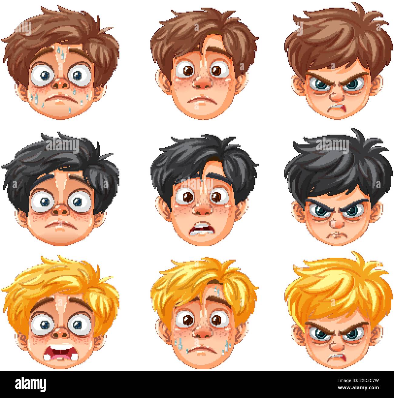 Nine cartoon faces showing different emotions Stock Vector Image & Art ...