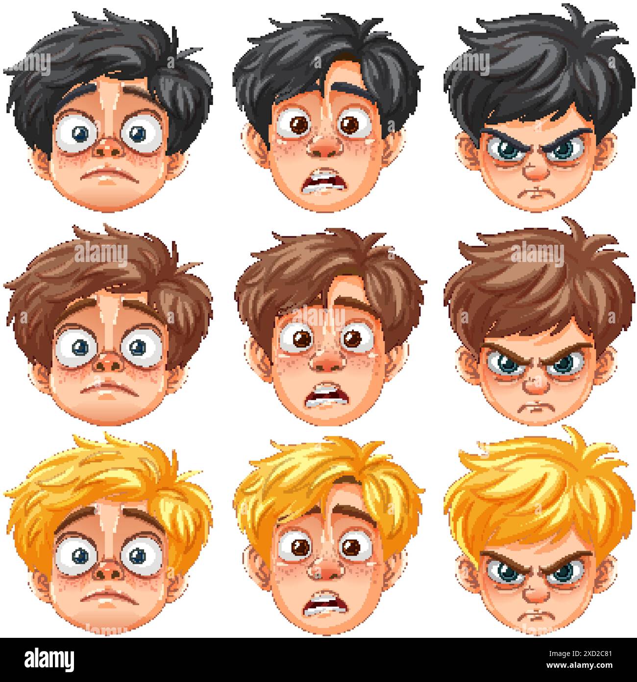 Nine cartoon faces showing different emotions Stock Vector Image & Art ...