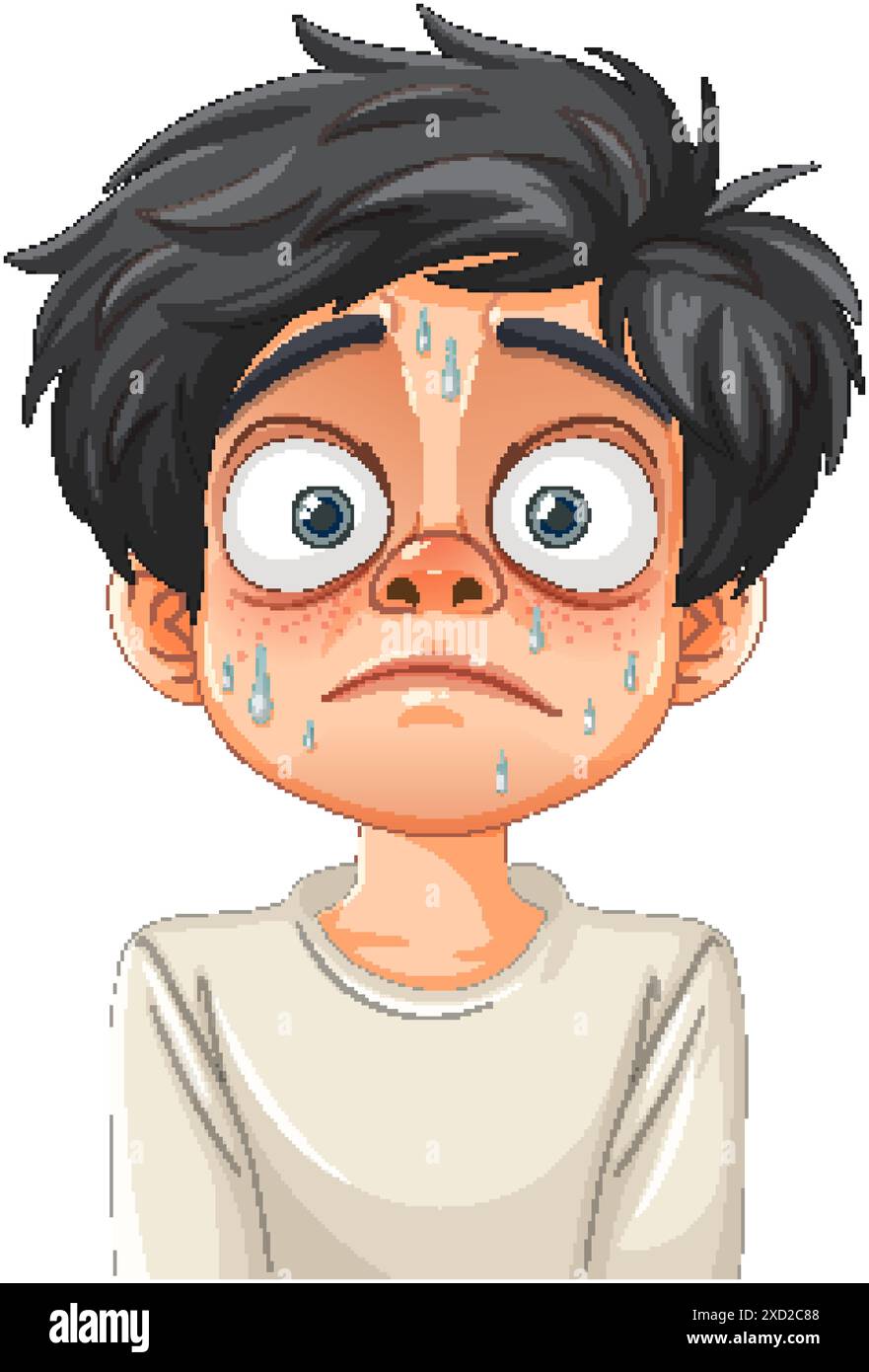 Illustration of a worried, sweating boy Stock Vector Image & Art - Alamy