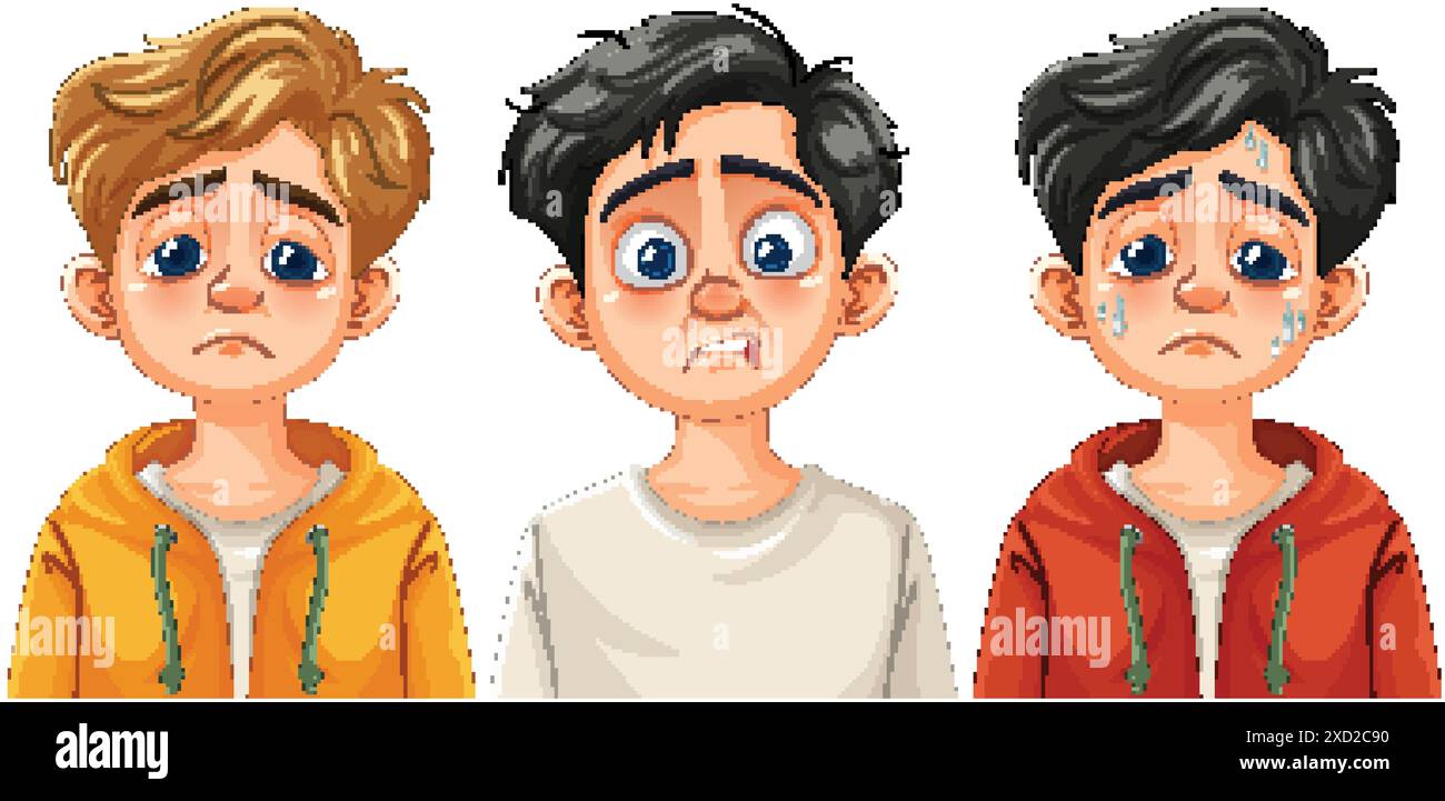 Three boys with sad expressions in hoodies Stock Vector Image & Art - Alamy