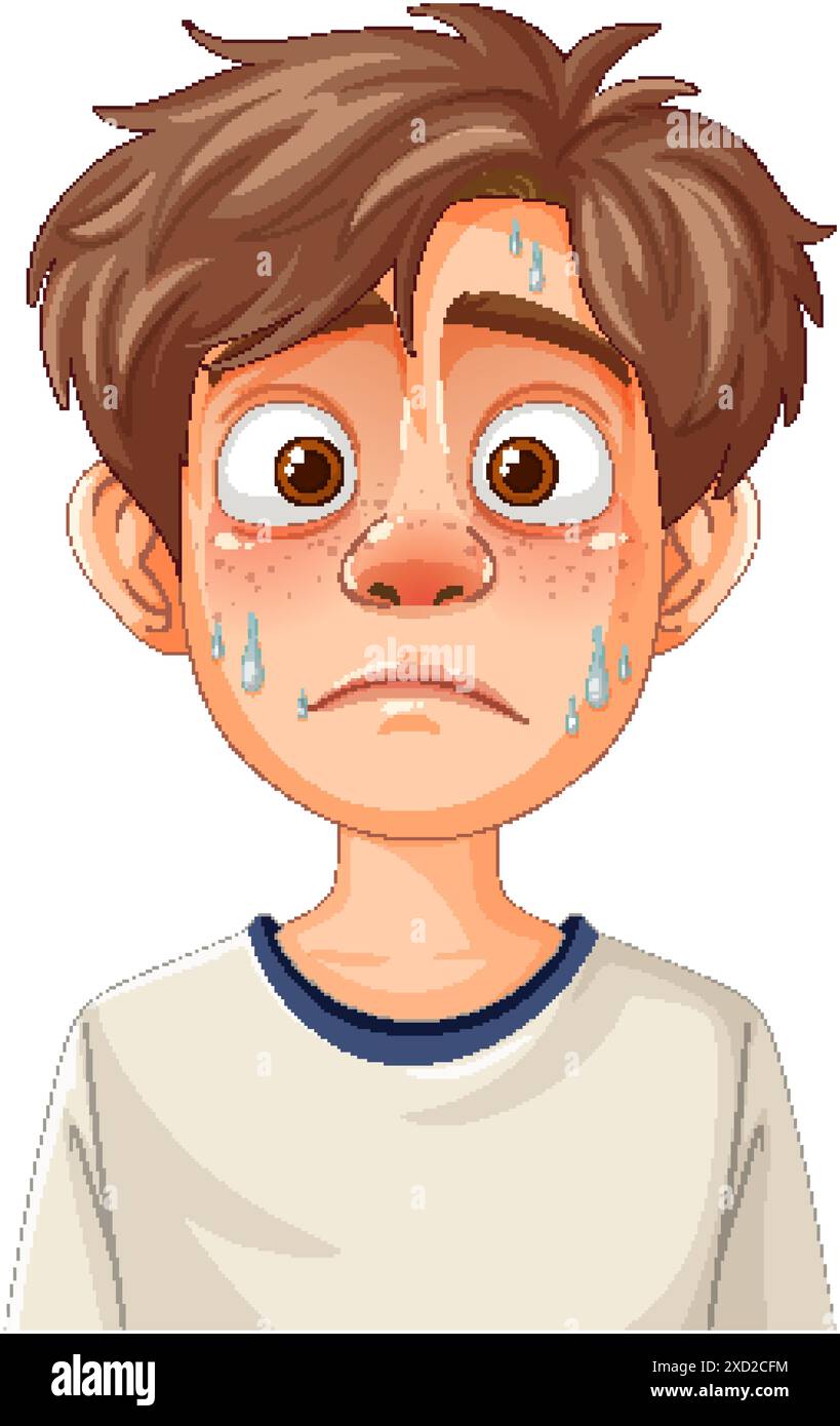 Illustration of a boy looking anxious and sweating Stock Vector Image ...