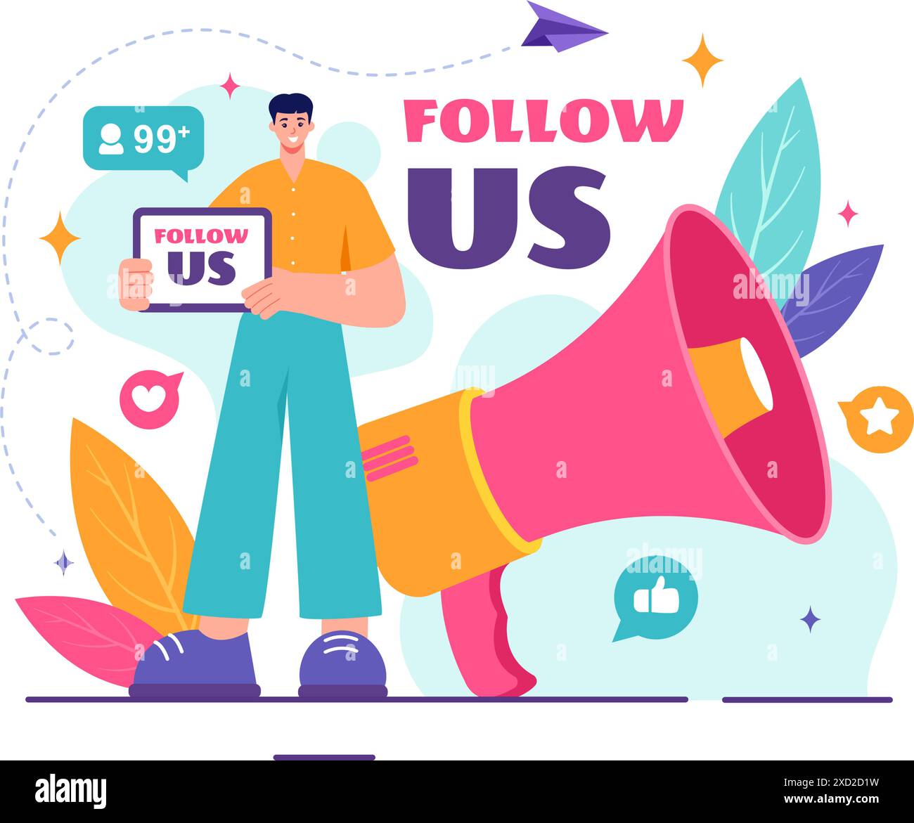 Follow Us and Like Vector Illustration for Internet Advertisements of ...