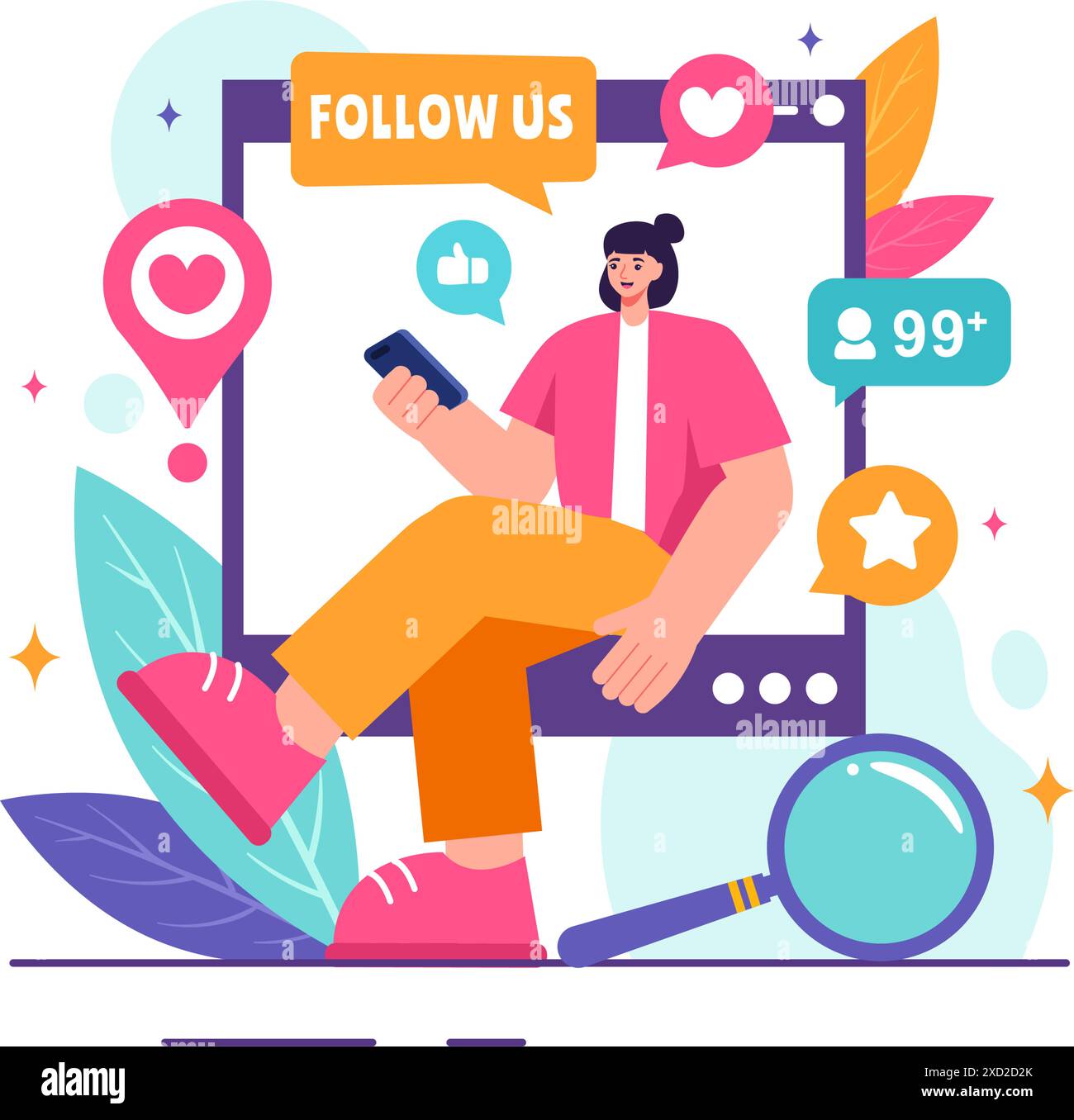 Follow Us and Like Vector Illustration for Internet Advertisements of ...