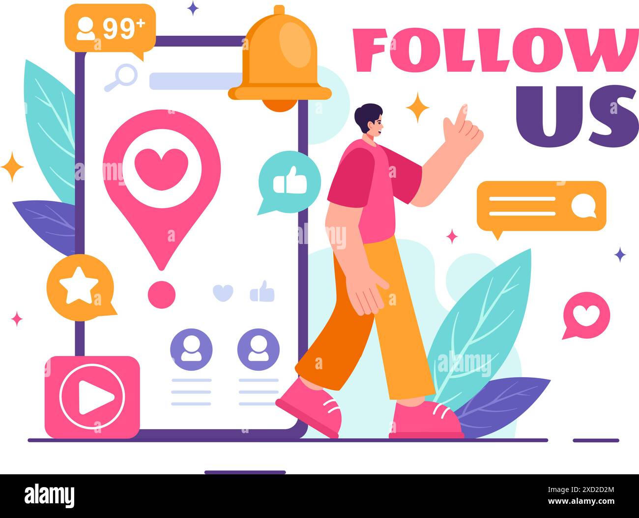 Follow Us and Like Vector Illustration for Internet Advertisements of ...