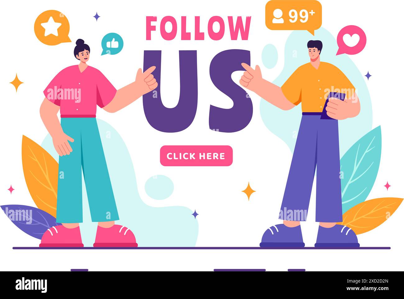 Follow Us and Like Vector Illustration for Internet Advertisements of ...