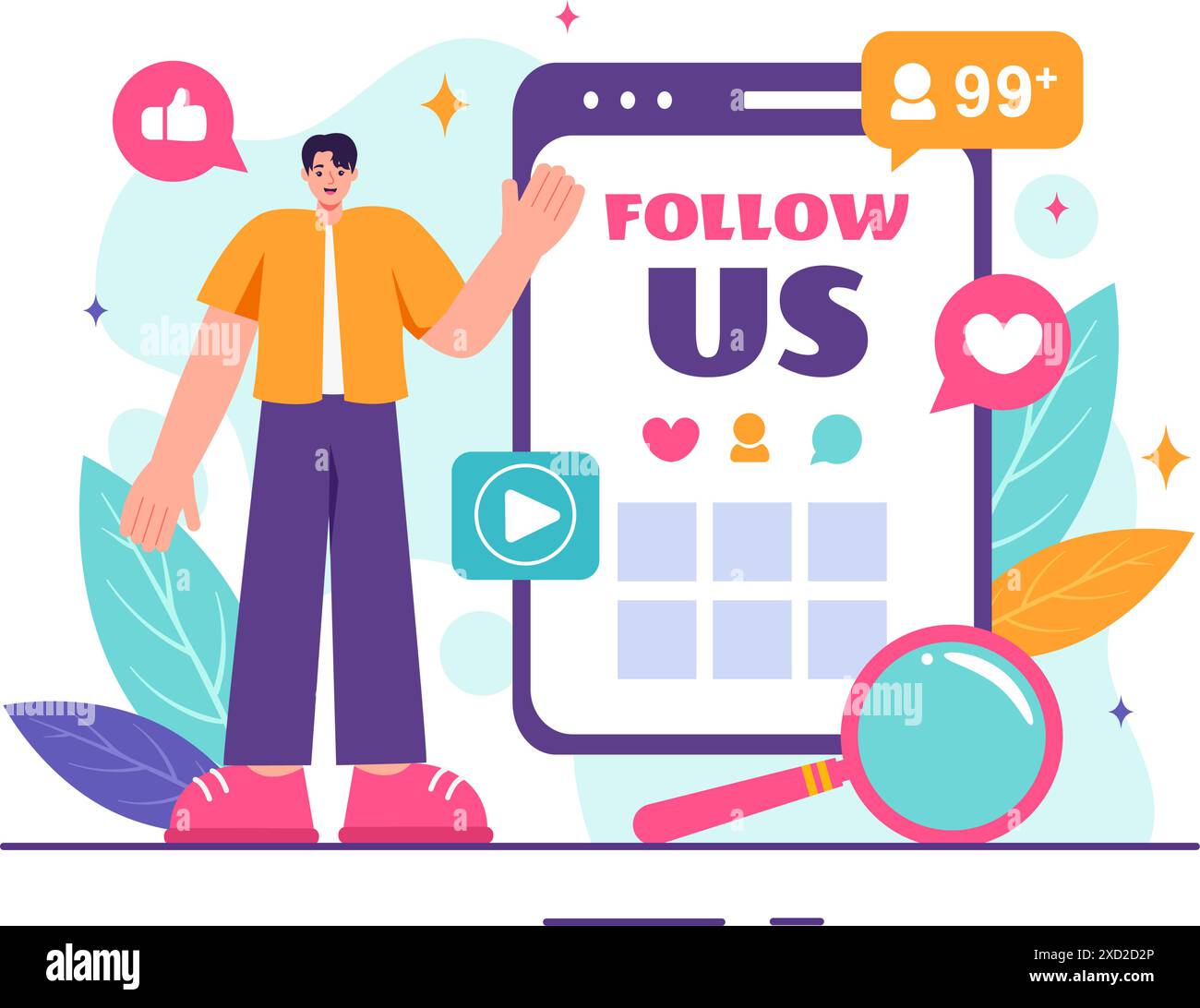 Follow Us and Like Vector Illustration for Internet Advertisements of ...