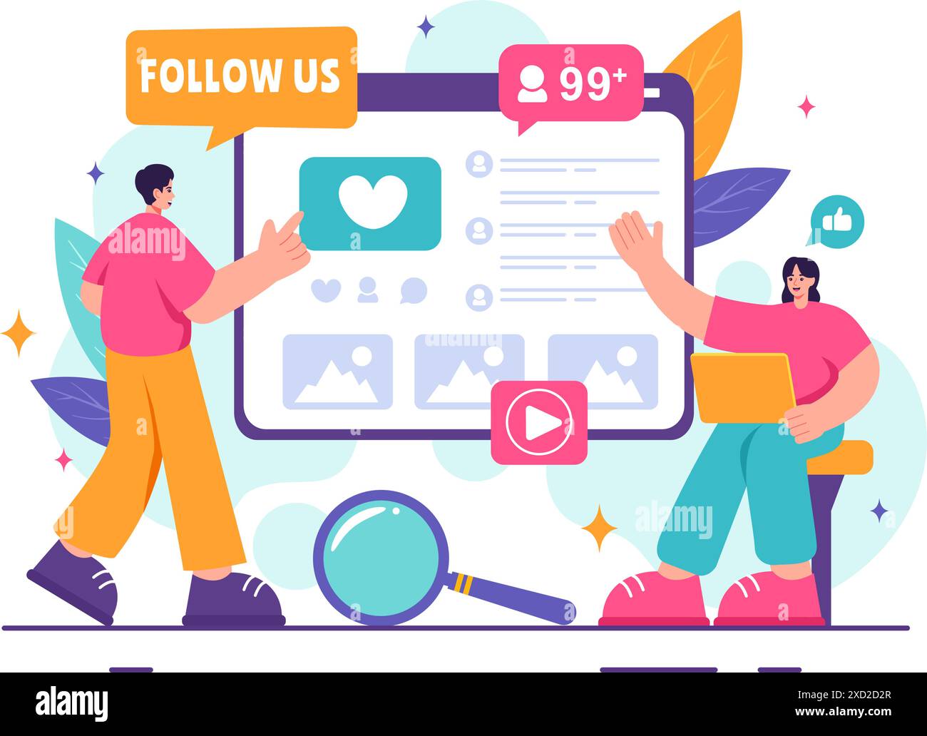 Follow Us and Like Vector Illustration for Internet Advertisements of ...