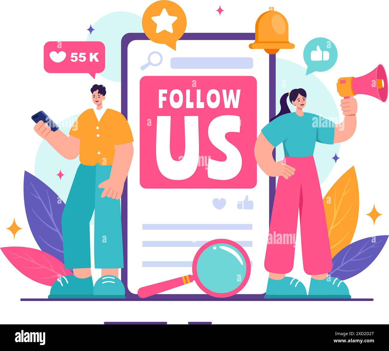 Follow Us and Like Vector Illustration for Internet Advertisements of ...