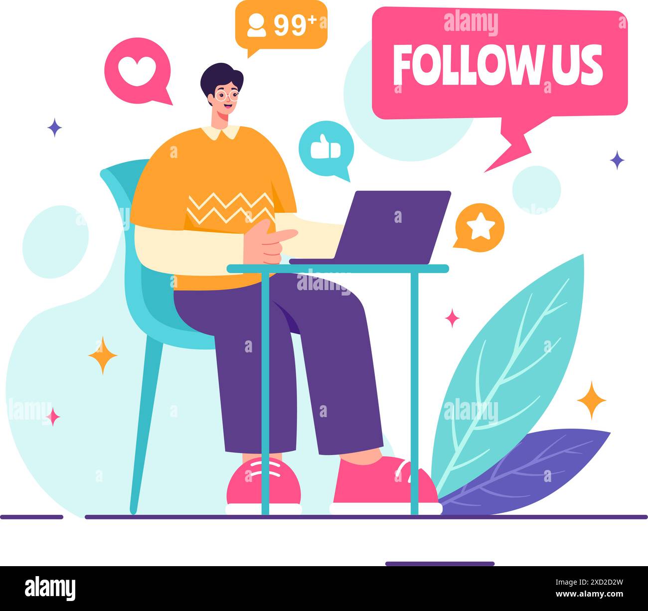 Follow Us and Like Vector Illustration for Internet Advertisements of ...