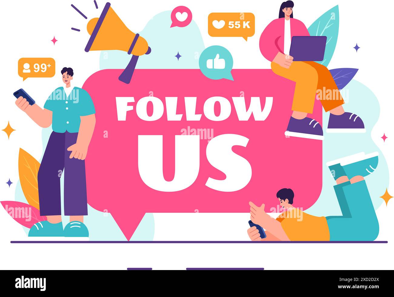 Follow Us and Like Vector Illustration for Internet Advertisements of ...