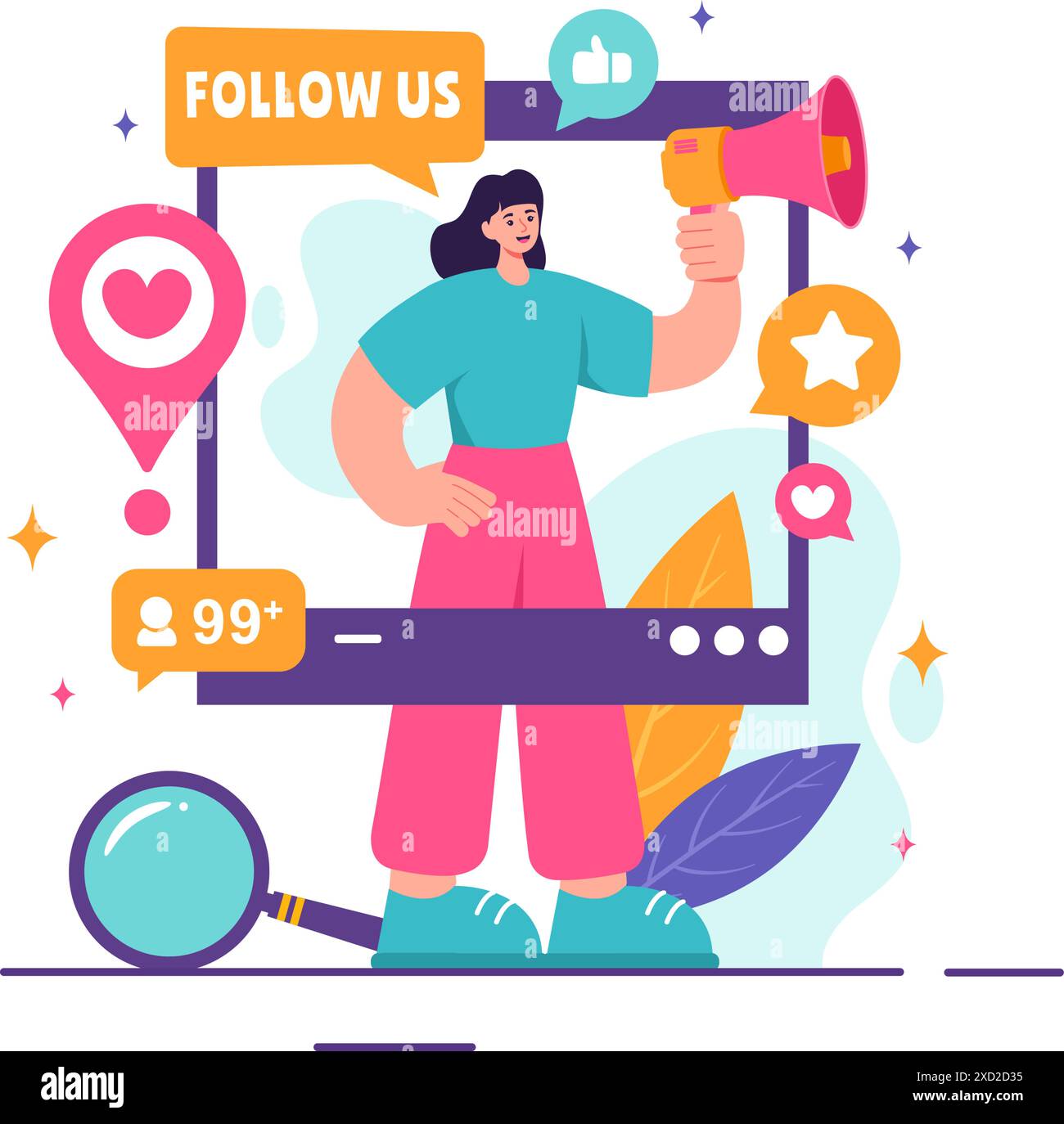 Follow Us and Like Vector Illustration for Internet Advertisements of ...