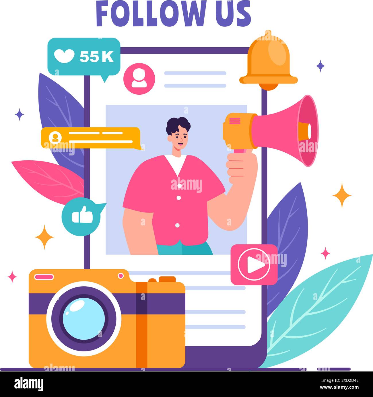 Follow Us and Like Vector Illustration for Internet Advertisements of ...