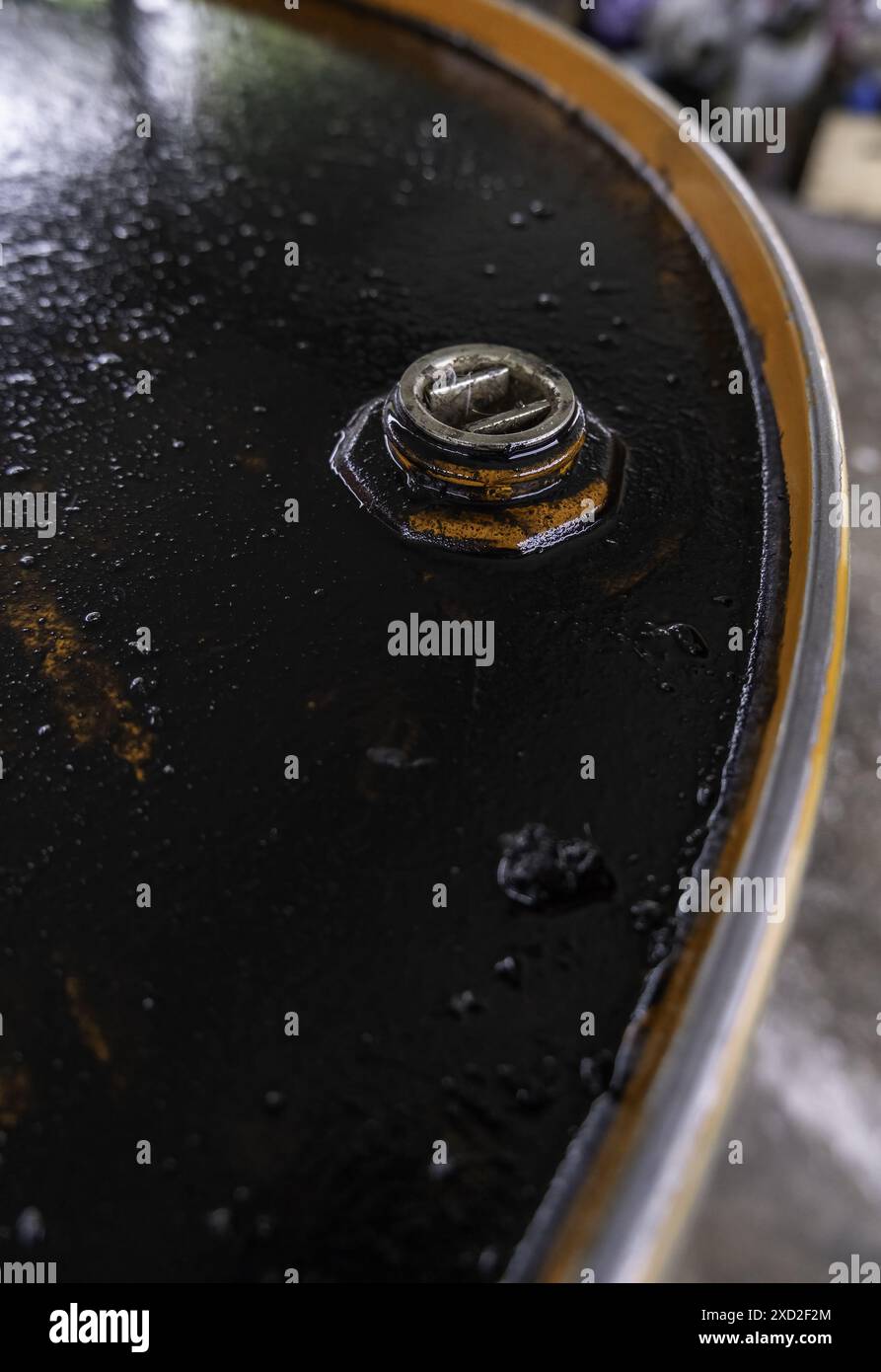 Detail of dirty and used oil, pollution and destruction of the ...