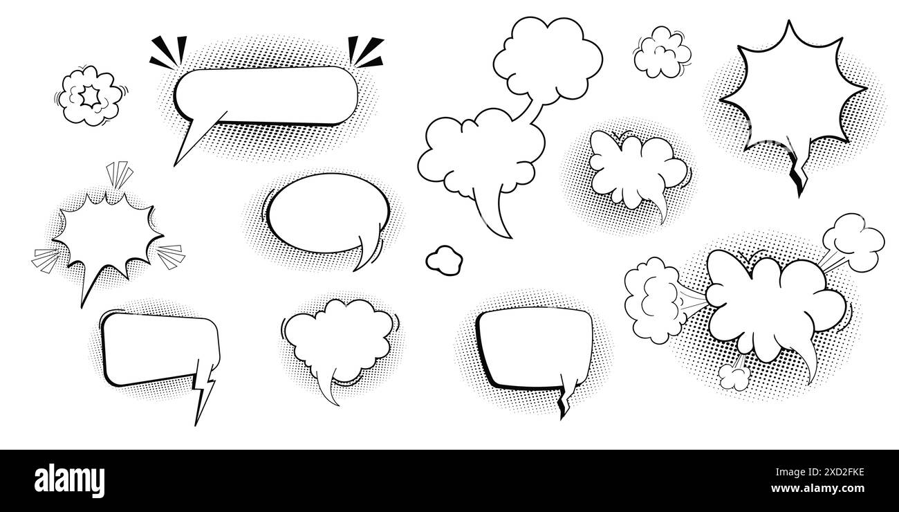 Comic speech bubble cloud with halftone, empty frame for text, boom or ...