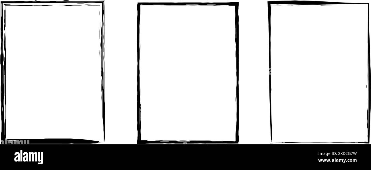 Black grunge rectangle frame set. Different paint brushed border ...