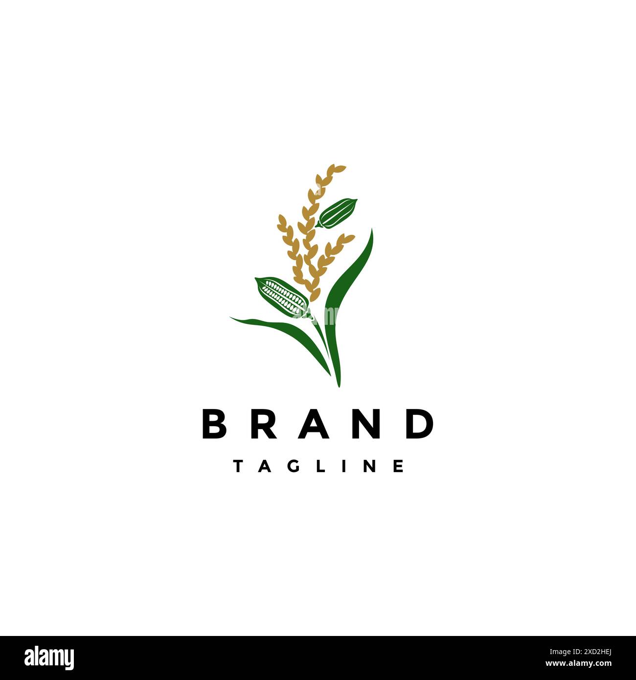 Sesame Plant Between Rice Plants Logo Design. Agricultural Technology ...