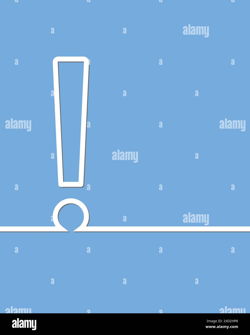 White exclamation mark icon on blue background with a long shadow ...
